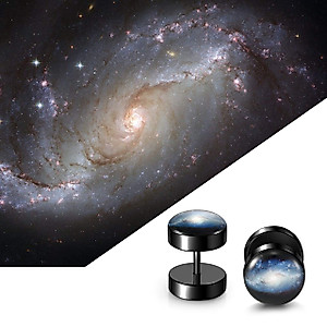 PiercingJ 6 Pairs Faux Gauges Earrings 18G Solar System Galaxy Universe Stainless Steel Stud Barbell 00G Cheater Fake Ear Plugs Illusion Tunnel Piercing Stud Screw Earrings