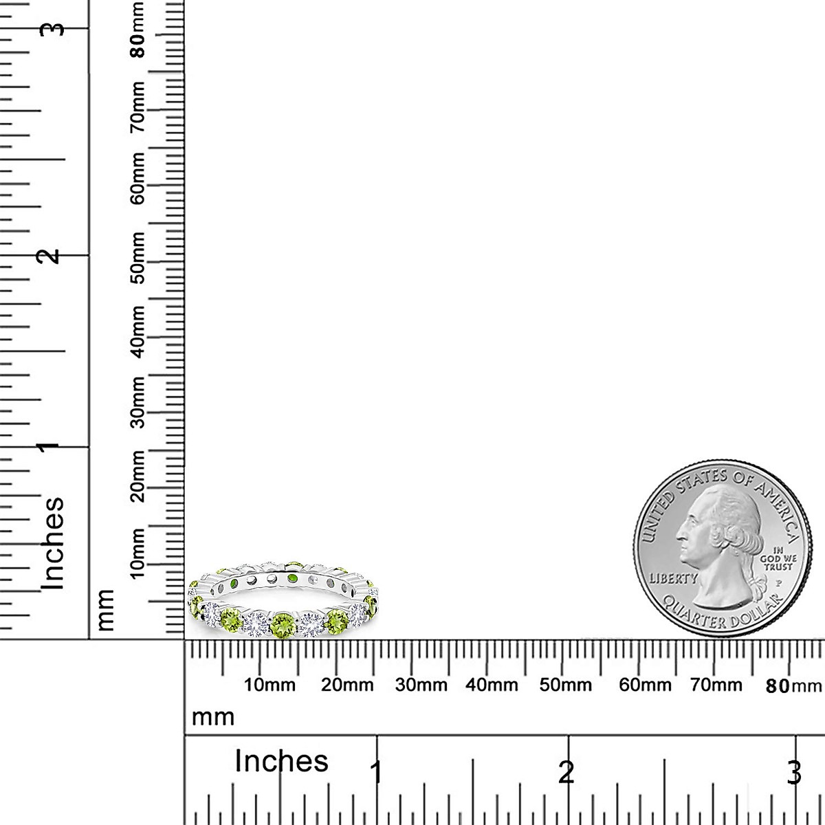 Gem Stone King 925 Sterling Silver Green Peridot Eternity Band Ring For Women (2.50 Cttw, Round Gemstone Birthstone, Available In Size 5, 6, 7, 8, 9)