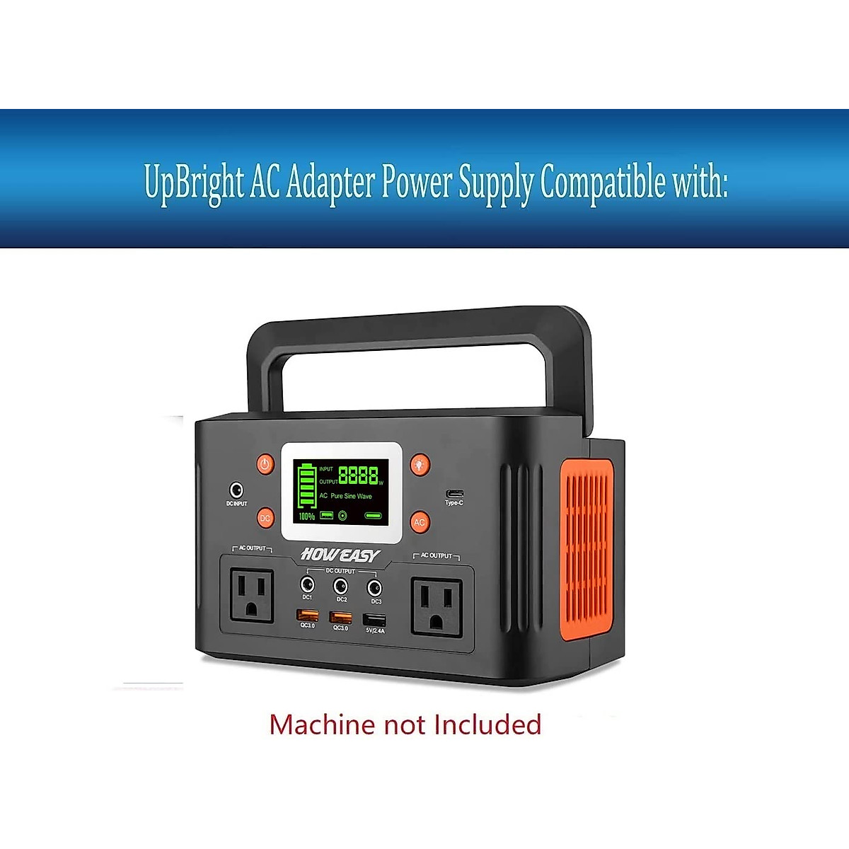 UpBright 19V AC/DC Adapter Compatible with HOWEASY H-260 260W 178Wh Portable Power Station 48000mAh Rechargeable Lithium-ion Battery YHY-190025000 DC19V 2.5A 19VDC 2500mA Power Supply Cord Charger PSU