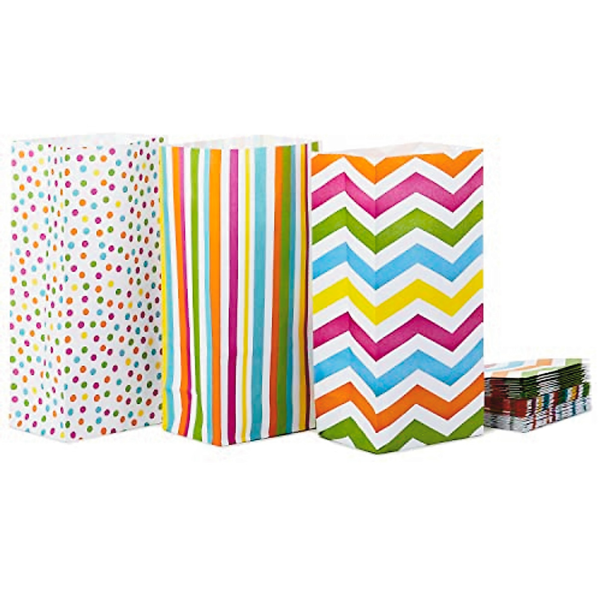 Hallmark Spring Pastel Party Favor and Wrapped Treat Bags, Assorted Designs (30 Ct., 10 Each of Chevron, Dots, Stripes) for Baby Showers, Birthdays, Easter, Mothers Day, Care Packages, May Day