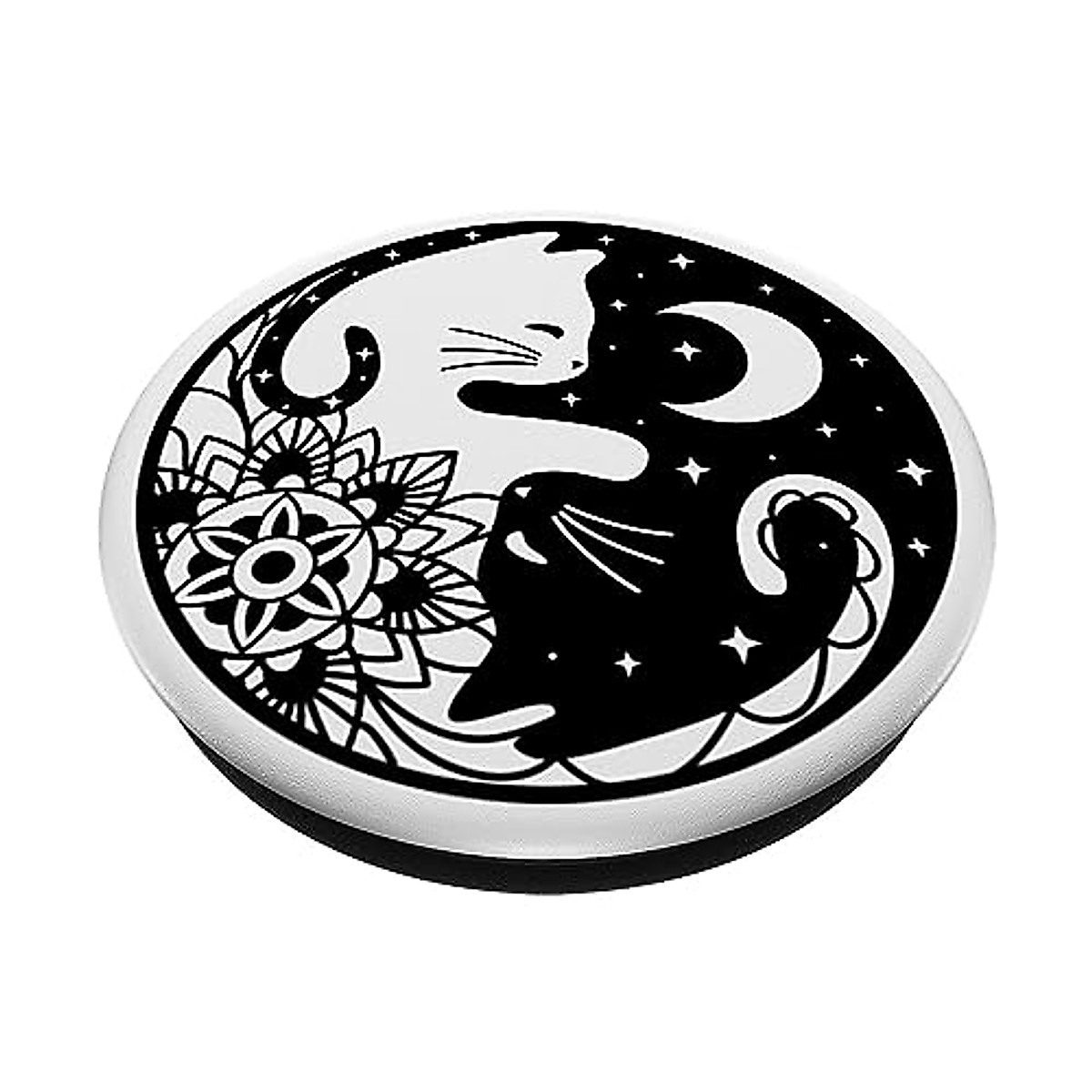 Black White Yin Yang Moon Mandala Cat Owner Pet Lover PopSockets Standard PopGrip