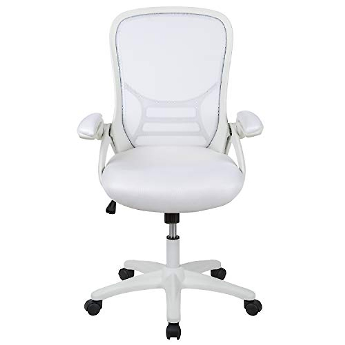 Flash Furniture High Back White Mesh Ergonomic Swivel Office Chair with White Frame and Flip-up Arms 26.5D x 26.5W x 44H in