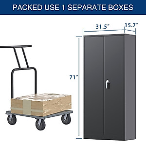 Reemoon Metal Storage Cabinet with Locking Doors and Adjustable Shelves, 71" Tall Steel Storage Cabinet for Home Office Garage Utility Room, Black