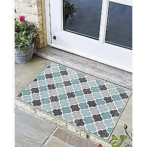 Front Door Mat, Non - Slip Absorbent Door Entry Mats, Doormats Indoor/Outdoor Entrance Small Rugs, Retro Geometric Morocco Tile Pattern Print Doormat - Easy to Clean Floor Mats for Home 20x32 Inch