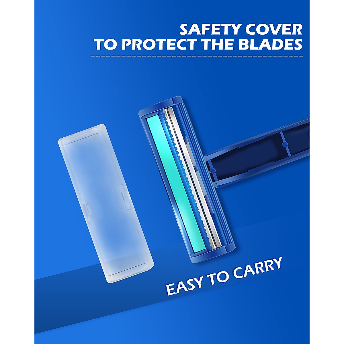 Disposable Razors for Men, 50 Count Men Razora for Shaving with Lubricating Strips, Twin Hypoallergenic Stainless-Steel Travel Razor for Men Sensitive Skin Blue