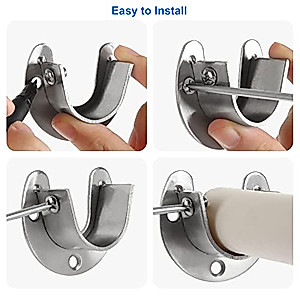 CYEAH 10 Pack Stainless Steel Closet Rod Bracket, 1-1/4" Diameter Closet Rod Holder, Heavy Duty Closet Rod Support Brackets, U Shaped Flange Rod Holder for Pipe, Closet, Shower Curtain Rod