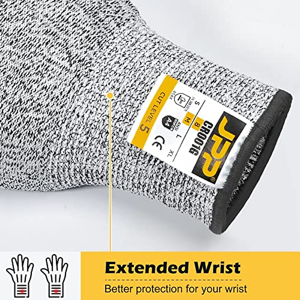 JPP Premium Cut Resistant Gloves, Cutting Proof CE Level 5 Protection, Food Grade Safe, Ambidextrous, 3D-Comfort Fit, Machine Washable, Dexterity, Lightweight, 1 Pair, Size 8, Medium