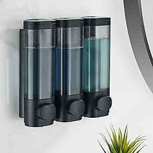 Shampoo and Conditioner Dispenser, Pollock Shower Dispenser 3 Chamber No Drill Shampoo Dispenser for Shower Wall Mounted Shampoo Conditioner Body Wash Dispenser for Bathroom,Large Capacity,Black