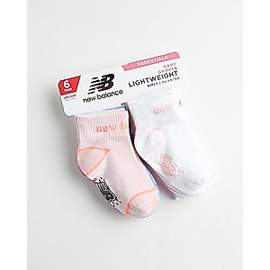 New Balance Baby Girls' Socks - 6 Pack Cushion Quarter Cut Socks Socks (Infant/Toddler), Size 12-24 Months, Pink/Blue/White