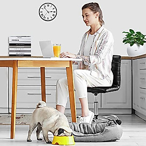 JHK Armless Modern Office Desk Chairs, Low Back Ribbed PU Leather Home Task Chairs for Small Space, Living Room, Studying, Height Adjustable 360-Degree Swivel Rolling Vanity Chair with Wheels, Black