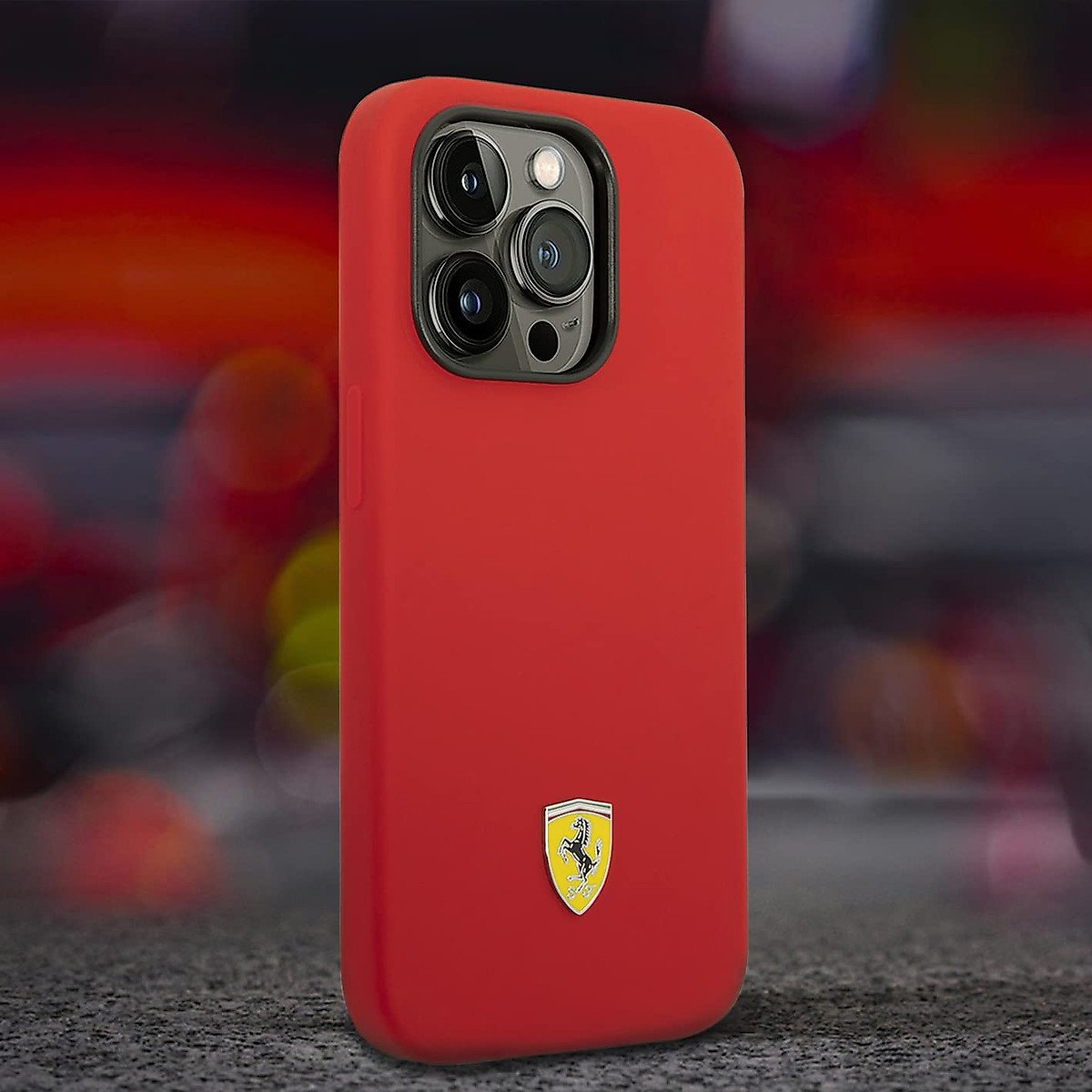CG MOBILE Ferrari Phone Case for iPhone 14 Pro in Red with Black Camera Outline, Liquid Silicone Smooth & Anti-Scratch Protective Case with Easy Snap-on, Shock Absorption & Signature Logo