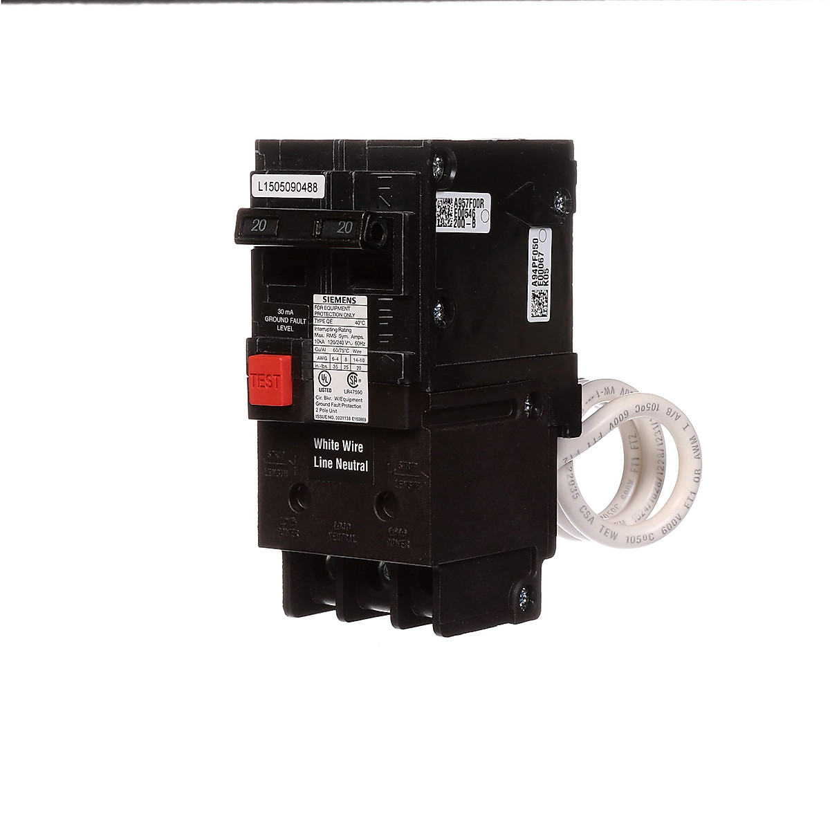 QE220 20-Amp Double Pole 240-Volt Ground Fault Equipment Protection Circuit Breaker