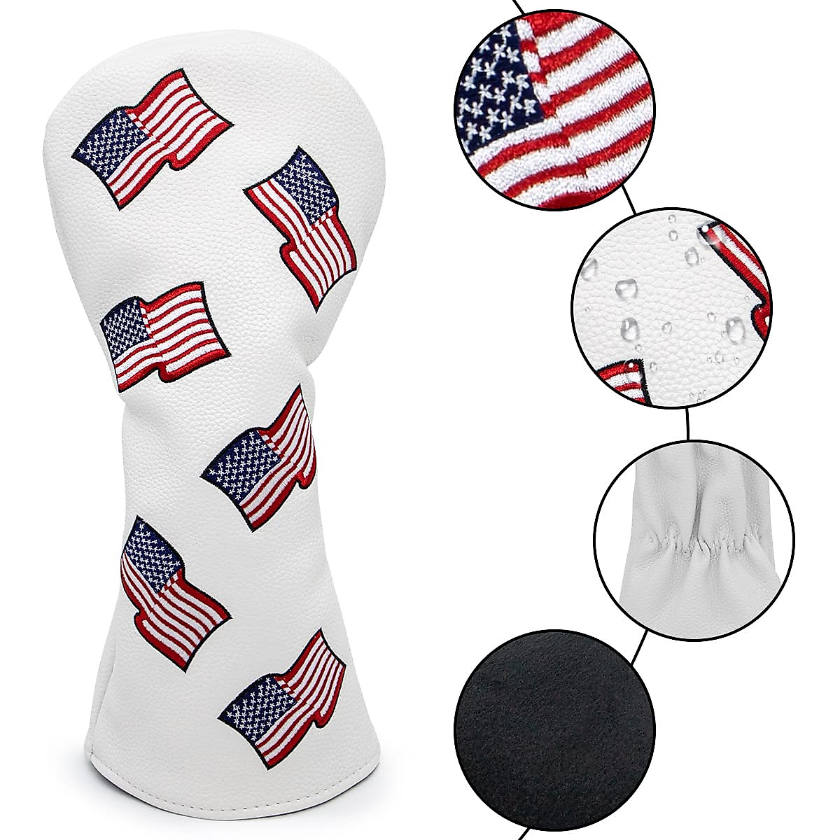 Barudan Golf Driver Head Cover 460cc, White Patriotism USA Golf Driver Headcover Club Protective for Men Golfer