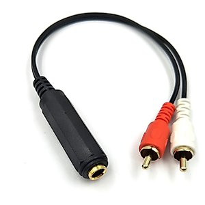 Poyiccot RCA to 1/4 Adapter Cable, 6.35mm 1/4 inch TRS Stereo Jack Female to 2 RCA Male Plug Y Splitter Adapter Cable 25cm/10inch (635F-2RCAM)