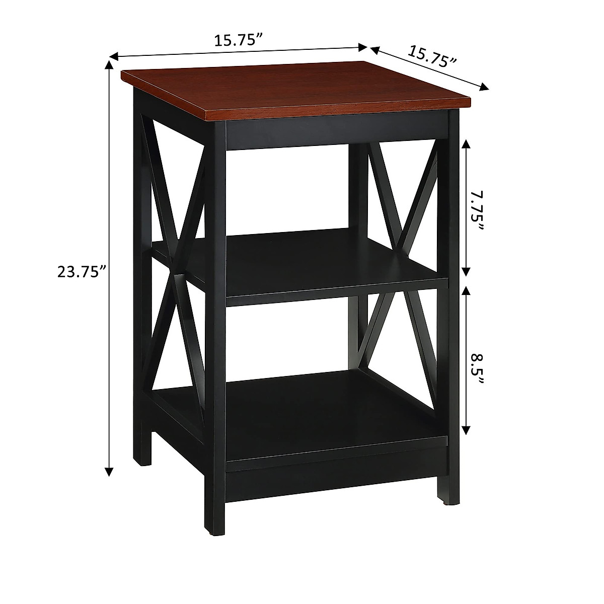 Convenience Concepts Oxford End Table with Shelves, Cherry/Black
