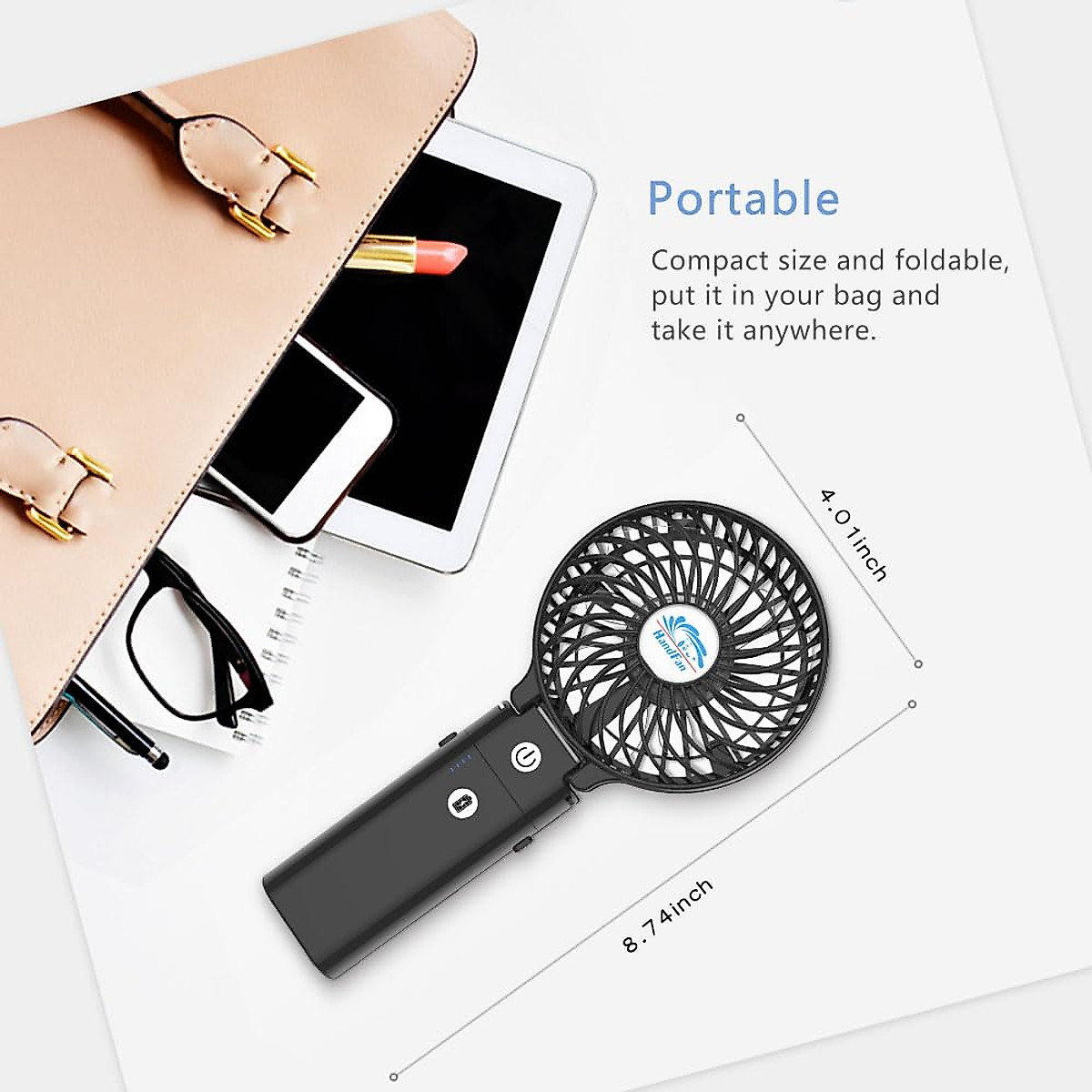 HandFan 10400mAh Handheld Fan With Double Portable Charger, Rechargeable Personal Hand Fan, Foldable Mini Electric Fan, Battery Operated Cooling Fan for Travel Beach Outdoors Indoors(Clear Blade)
