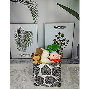 ASKETAM Square Canvas Collapsible Fabric Baby Toy Box Storage Bin Bedroom Decor Closet Kids Laundry Baskets Toy Organizer,Shelf Basket Nursery Storage,Gift Baskets(Black Leaves)