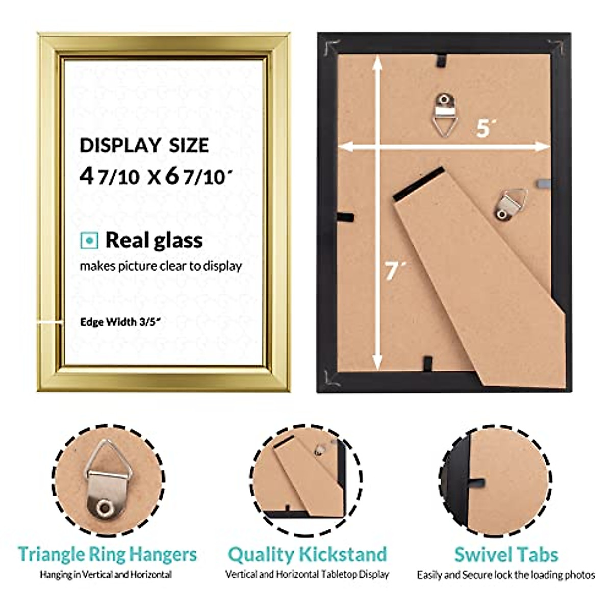 LaVie Home 5x7 Picture Frames (6 Pack, Gold) Simple Designed Photo Frames for Wall Mount Display, Set of 6 Classic Collection