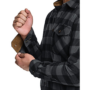 CQR Men's Long Sleeve Heavyweight Fleece Shirts, Plaid Button Up Shirt, Warm Outdoor Casual Shirt with Pockets, One Pocket Charcoal, Medium