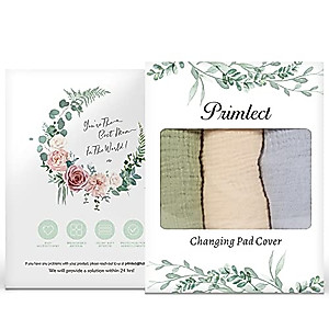 Muslin Changing Pad Cover Unisex, Solid Color Muslin Baby Changing Mats for Boys & Girls, 100% Cotton 3-Pack Breathable and Skin-Friendly Changing Table Covers, Large