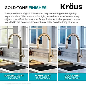 KRAUS Oletto Modern Industrial Pull-Down Single Handle Kitchen Faucet in Brushed Gold, KPF-2654BG