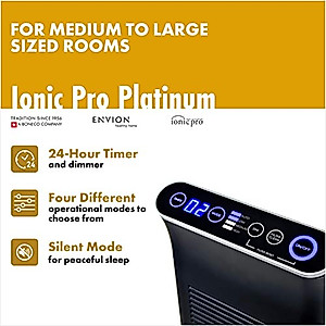 Envion by Boneco - Ionic Pro Platinum - Negative Ion Air Purifier Tower - Truly Silent Operation – High Performing Unique No Filter Design - Removes Odors, Smoke, Mold, Pet Dander - 500 Sq Ft Capacity