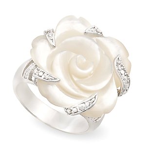 JanKuo Jewelry Carved Mother of Pearl Flower with CZ Cocktail Ring with Gift Box. (7)