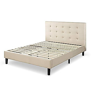 Zinus Ibidun Upholstered Button Tufted Platform Bed/ Mattress Foundation/ Easy Assembly/ Strong Wood Slat Support, Queen, Beige