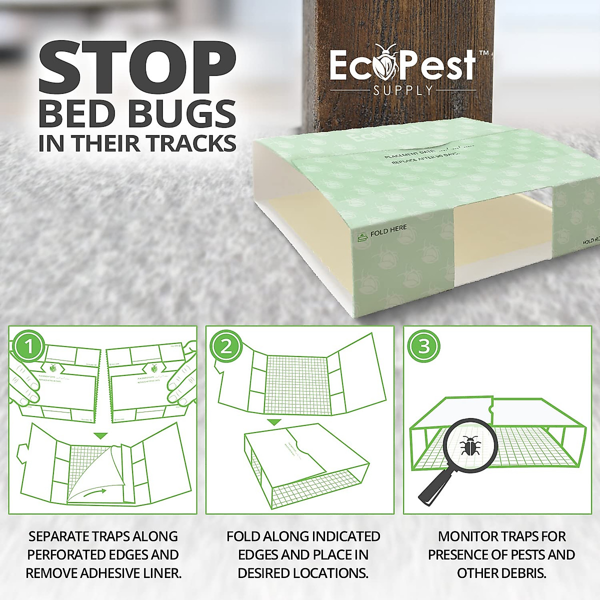 Bed Bug Glue Traps – 20 Pack | Sticky Pest Control Trap and Bed Bug Killer | Adhesive Crawling Insect Interceptors, Trap, Monitor, and Detector for Treatment of Bed Bugs and Other Indoor Pests