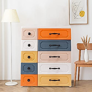 LiFuJunDong 5 Tiers Modern Plastic Dresser Storage Tower Closet on Wheel, Colorful Storage Cabinet Multi-Layer Household Seam Storage Cabinet for Bedroom Living Room Nursery