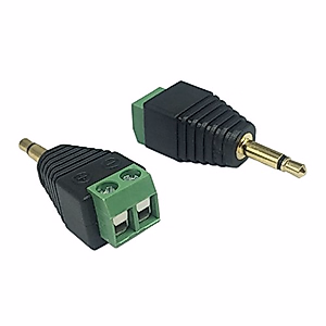 CERRXIAN 3.5mm TS Mono Male to 2 Pin Screw Terminal Female AUX Headphone Replacement Solderless Balum Converter Adapter (2-Pack)