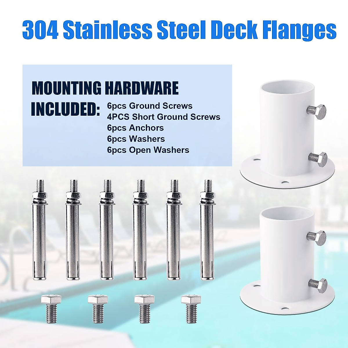 2pcs Pool Deck Flanges, Stainless Steel Pool Ladder Flanges Pool Stair Deck Flanges Rod Flange Deck Anchor Flange Pool Handrail Flange for above Ground Pool Ladder, 1.5" Pool Handrail