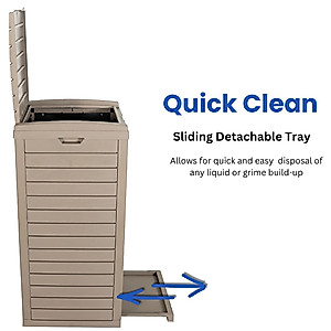 BTEXPERT 31 Gallon Outdoor Garbage Trash Can, Waterproof Resin Double Lid Drip Tray, Outside Trash Bin for Hideaway Patio Waste, Kitchen, Backyard, Deck, Gray