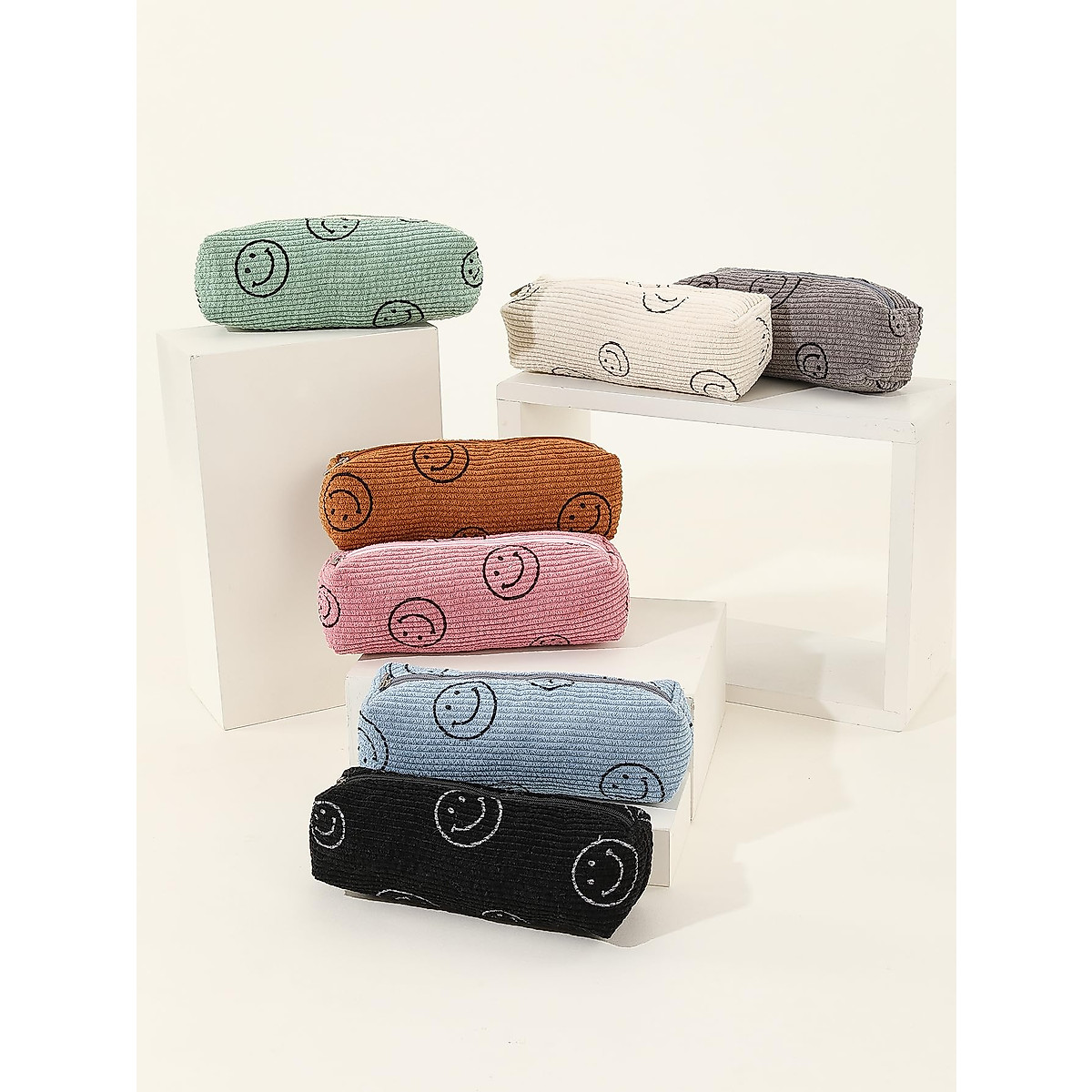 Smile Pencil Case Lightweight Small Aesthetic Pen Case Office College School Storage Bag Pouch Holder Box Organizer Makeup Pouch Cosmetic Bag Cute Pencil Case for Girls Boys Kids (Black)