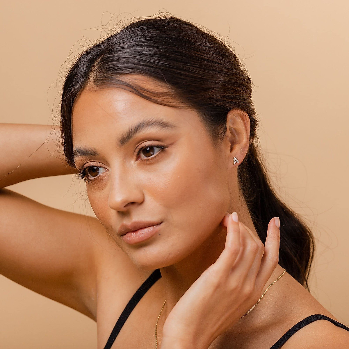 PAVOI 14K Yellow Gold Plated Sterling Silver CZ Alphabet Letter Earrings | Initial Earrings for Women | Letter S