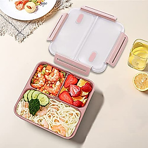 Mektler Wheat Fiber Lunch Boxes, Bento Lunch Box with Devider, 3-Compartments Lunch Food Containers for Meal Prep, Eco-Friendly Bento Lunch Box for School, Traveling, Work (Light Pink)