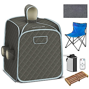 COSTWAY Portable Steam Sauna, Remote Control, 3L Steamer, Foldable Sauna Spa with 9 Temperature and 90 Mins Timer, Atomization, Personal Sauna Hat Tent for Detox Relaxation (Grey)