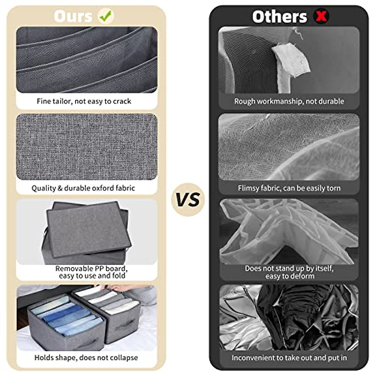 Joqixon Wardrobe Clothes Organizer, Large Jeans Organizer for Closet, Washable Foldable Drawer Organizers for Clothing, Shirt Organizer, Pants, Sweaters, 6 Grid 6 Pack