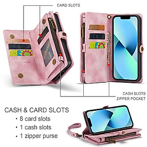 Zttopo for iPhone 13 Wallt Case, 2 in 1 iPhone 13 Case Wallet with Premium Leather Zipper Lanyard Card Holder, Durable Wristlet Flip Case Money Pocket Cover 6.1 inch