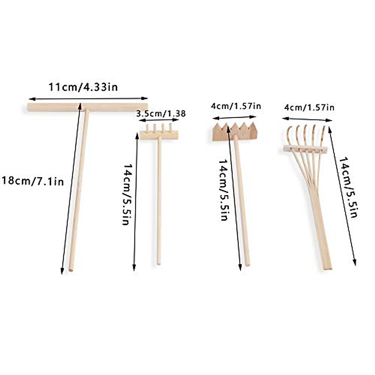 Zen Sandbox Rake 4-Pieces Kit Micro Landscape Decoration Sand Table Bamboo Rake Smoothing Hand Tools Combo Landscape Sand Rakes Feng Shui Gardening Supplies for Home Office