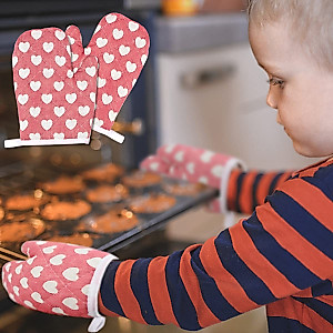 DOERDO 2 Pack Kid Oven Mitts for Children Heat Resistant Kitchen Mitts, Great for Cooking Baking, Age 4-12 (7"x4.7", Sweet Heart)