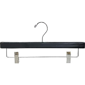 Black Rubberized Wooden Pant Hanger with Adjustable Cushion Clips, Rubber Coated Bottom Hangers with Chrome Swivel Hook (Set of 25) by The Great American Hanger Company