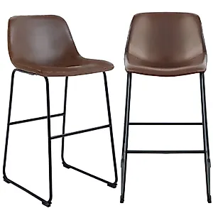TAVR Furniture PU Leather Bar Stools with Back and Footrest Set of 2 Brown Modern Bar Stool Chair Height for Pub Coffee Home Dinning Kitchen