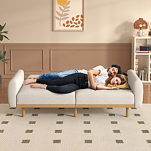 AMICLIBER Convertible Futon Sofa Bed Couch, 79 Inch Mid Century Futon Love Seat Couches,Button Tufted Upholstered Small Splitback Loveseat Sofa Cama for Living Room,RV,Office,Apartment,Beige