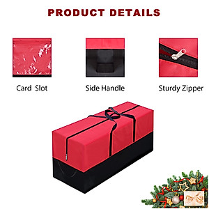 Christmas Tree Storage Bag, Fits Up 10 Ft Tall Artificial Trees-Heavy Duty Holiday Storage Box with Durable Reinforced Handles & Zipper & Transparent Pocket- 600D Oxford Tree Storage Container, Red