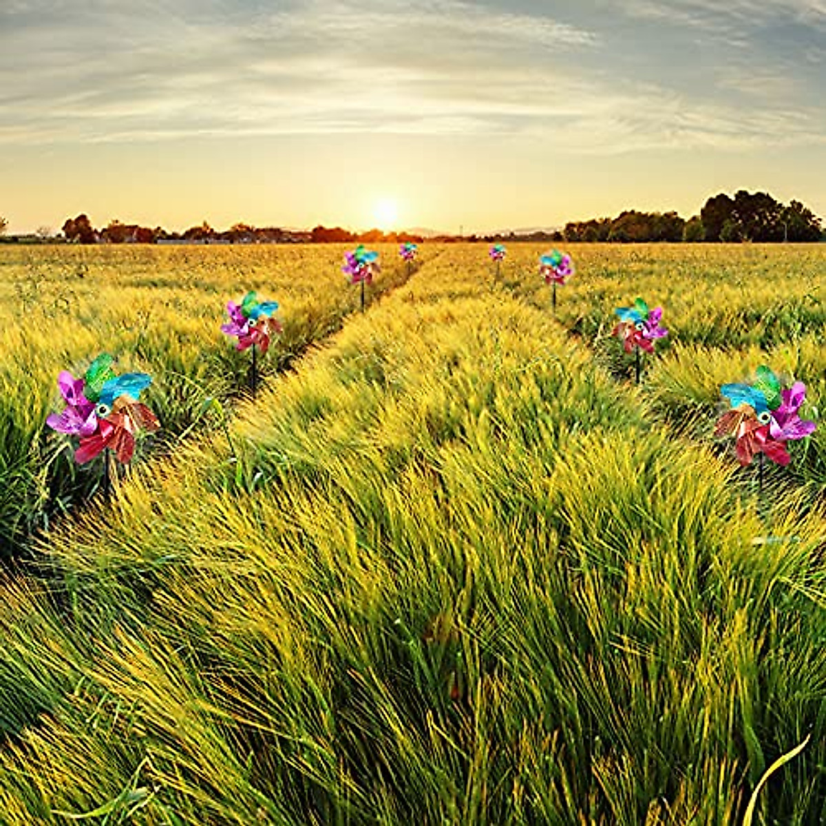 HYLYING 10 PCS Bird Blinder Repellent Pinwheels, Colorful Windmill to Scare Birds Away, Holographic Pin Wheels Keep Birds Away Spinners for Garden Yard Patio Lawn Farm Decor