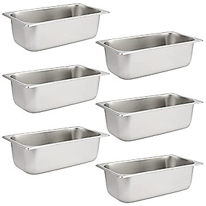 JAPCHET 6 Pack Stainless Steel Steam Pan 1/3 Size, Anti-Jam Steam Table Pan, Hotel Pans 1/3 Restaurant Buffet Trays for Catering, 4 Inch Deep