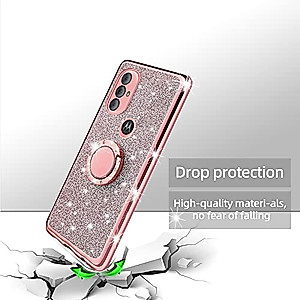 KuDiNi for Moto g Pure Phone Case, Moto g Power 2022 Case Moto G Play 2023 Case for Women Glitter Clear TPU Luxury Bling Protective Cover with Kickstand Strap for Moto g Pure(Glitter Rose)