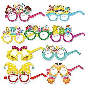 HOWAF 27 pcs Back to School Party Glasses Photo Booth Props, First Day of School Paper Glasses for Kindergarten Preschooler Photo Booth Props Party Decorations Supplies, Back to School Selfie Party Photo Booth Props Supplies