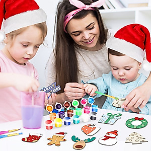 Springflower 36pcs Wooden Christmas Ornaments for Hanging Decorations,12 Styles Unfinished Wood Slices with Holes for Kids,DIY Craft Gift Toys with Paint Set for Girls and Boys Ages 5 6 7 8 9 10 11 12